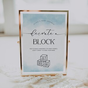 Blue Decorate A Block Baby Shower Sign, Minimalist Sign Printable ...