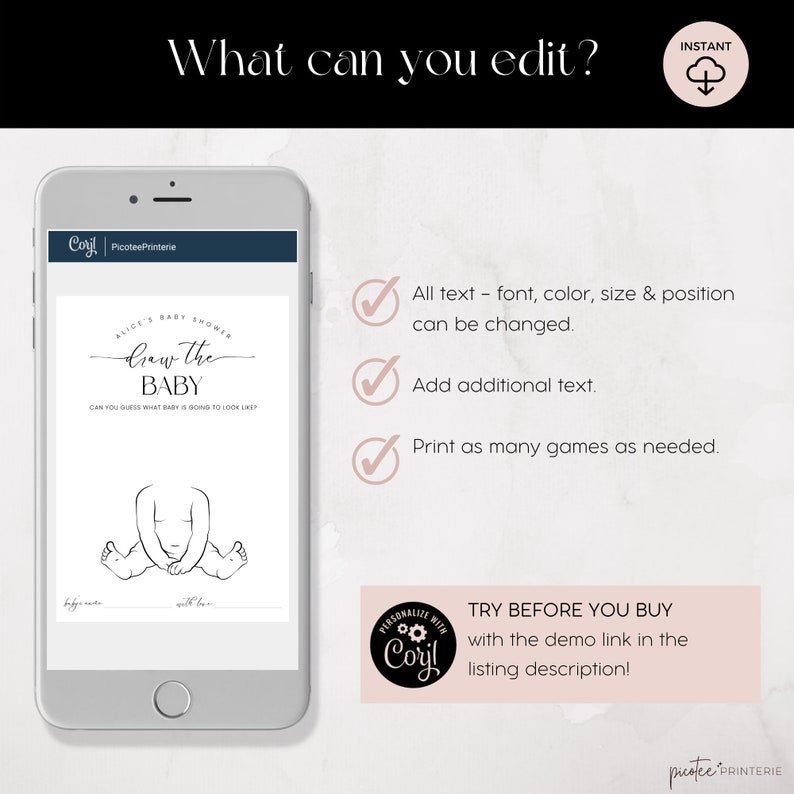 Draw Baby Shower Game, Draw the Baby Game, Modern Minimalist Baby ...