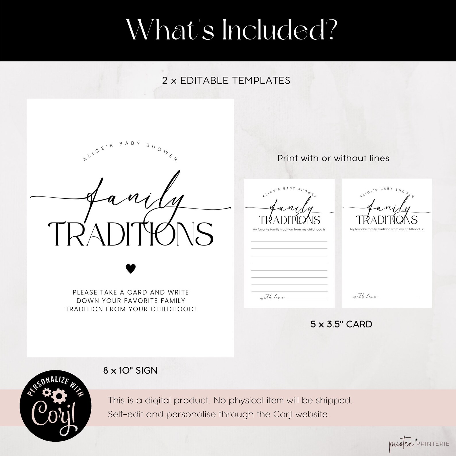Family Traditions Sign and Card, Modern Minimalist Baby Shower ...