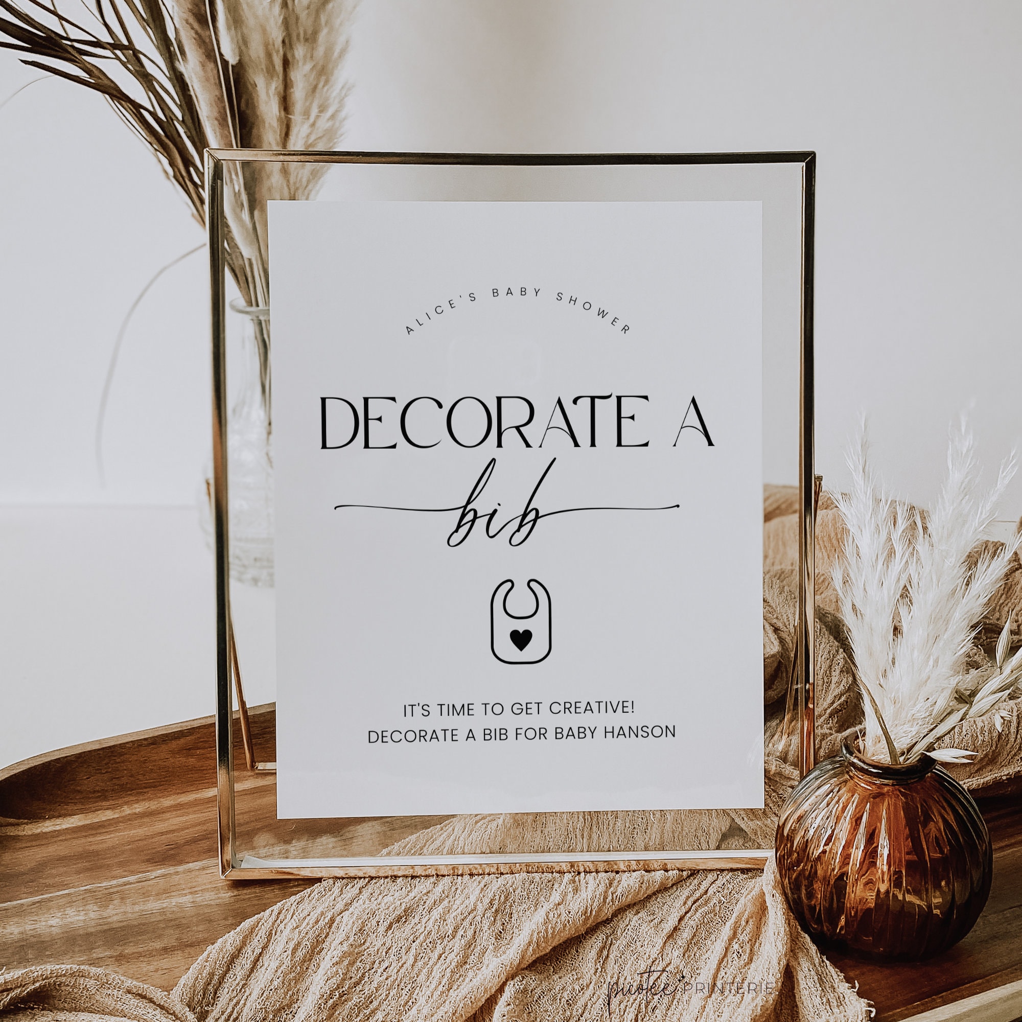Baby Shower Decorate A Bib Sign, Bib Decorating Station, Minimalist ...