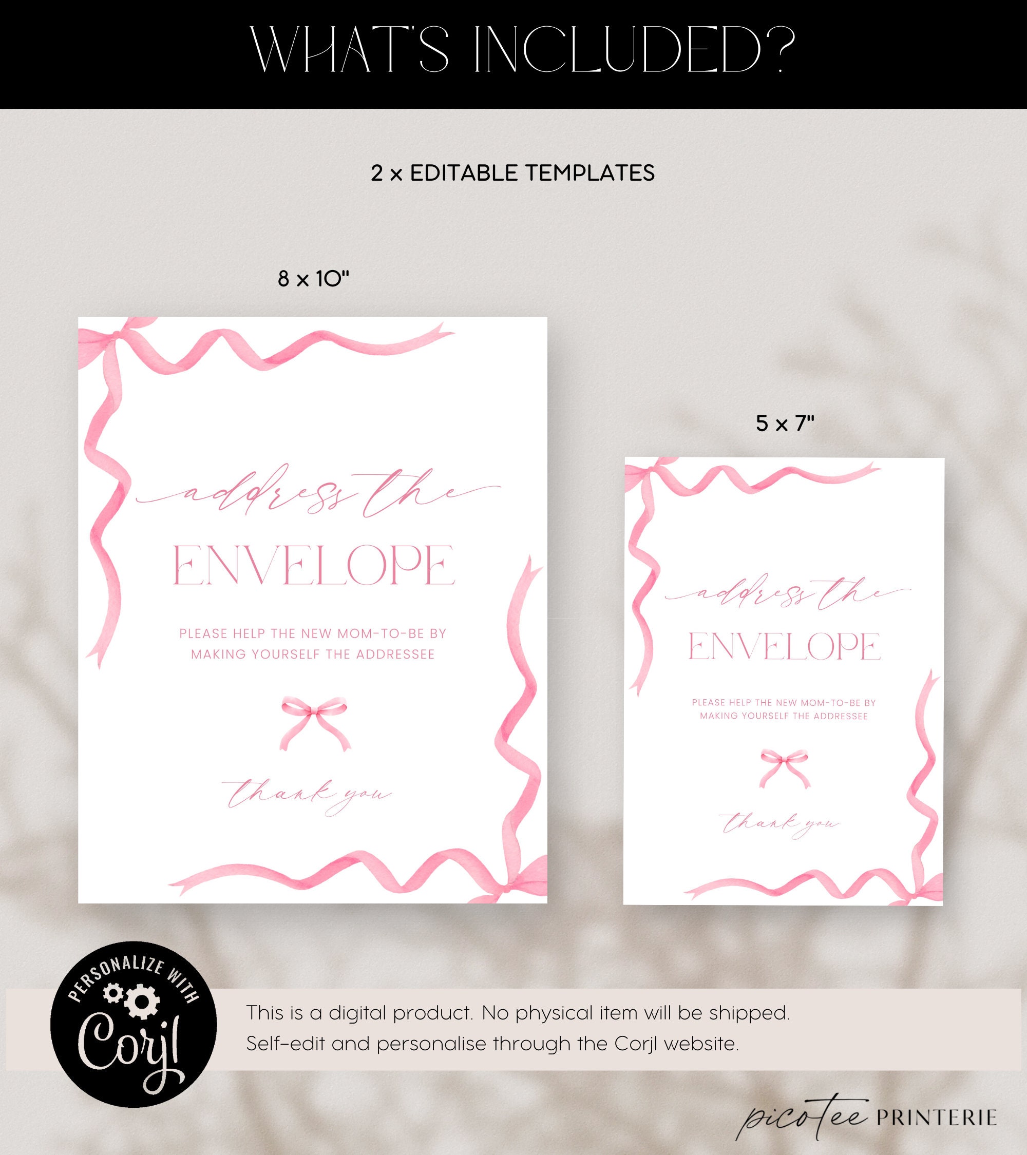 Coquette Pink Bow Address the Envelope Sign Printable, Girl Baby Shower ...