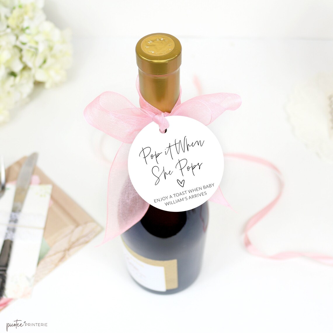 Pop It When She Pops Tag Sign, Minimalist Baby Shower Favor Template ...