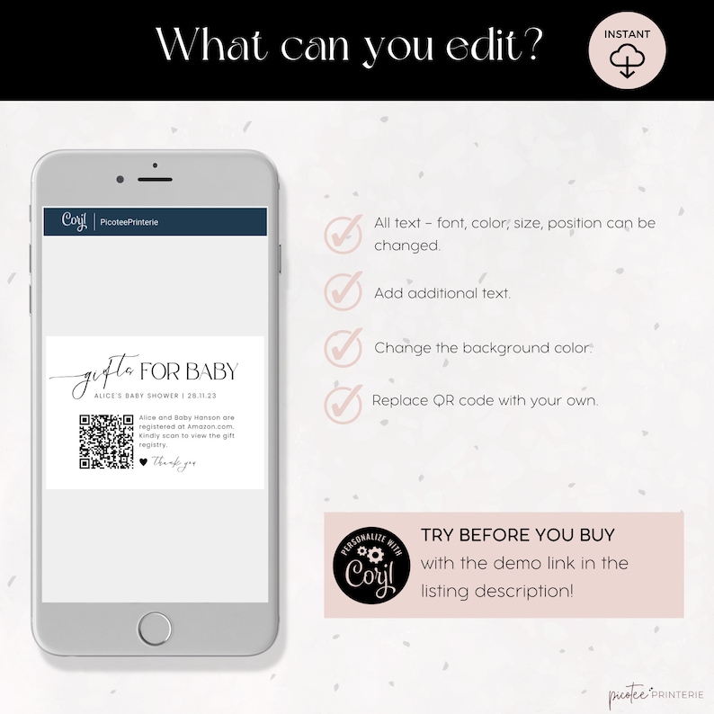 Baby Shower QR Code Gift Registry Card, Gift Registry QR Code ...