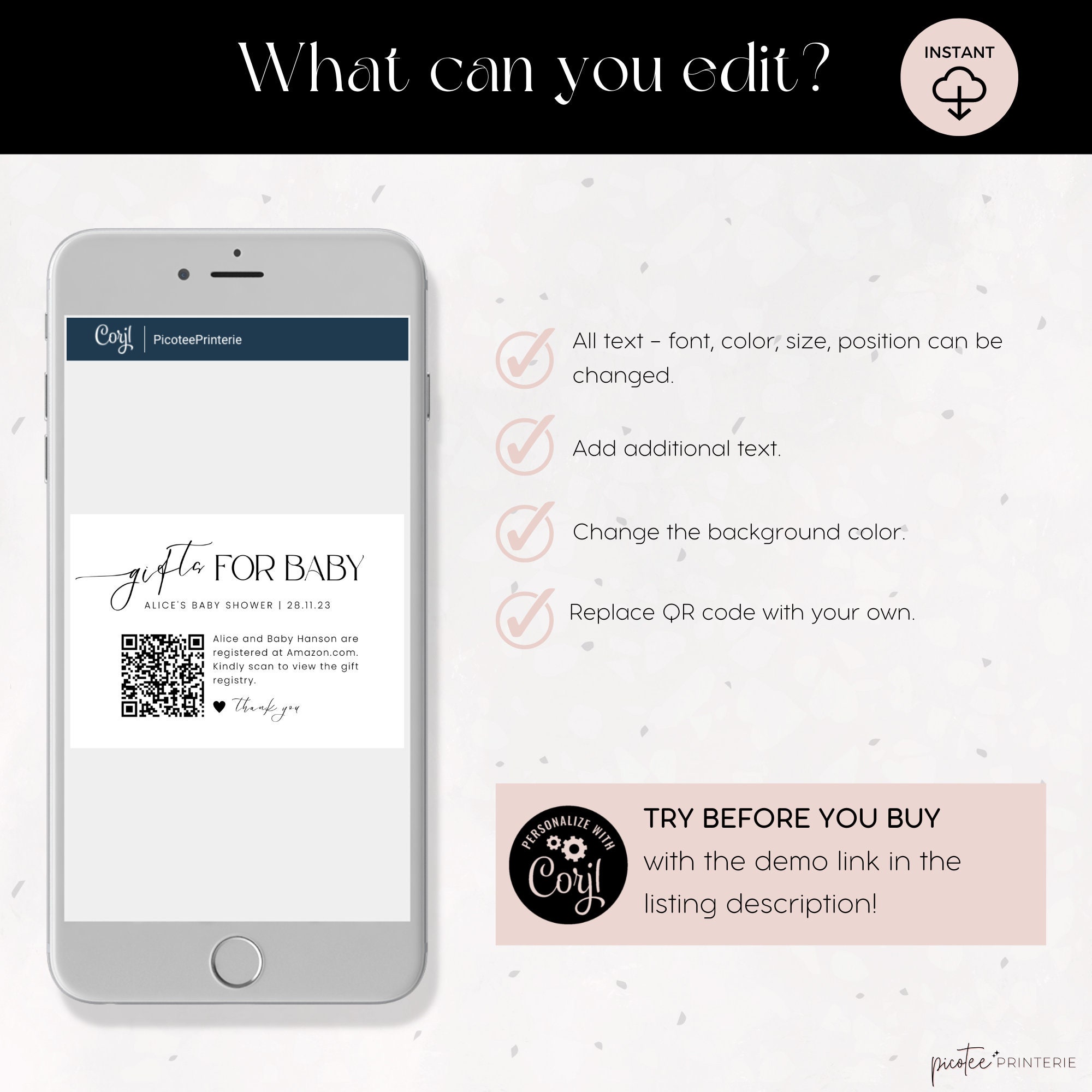 Baby Shower QR Code Gift Registry Card, Gift Registry QR Code ...