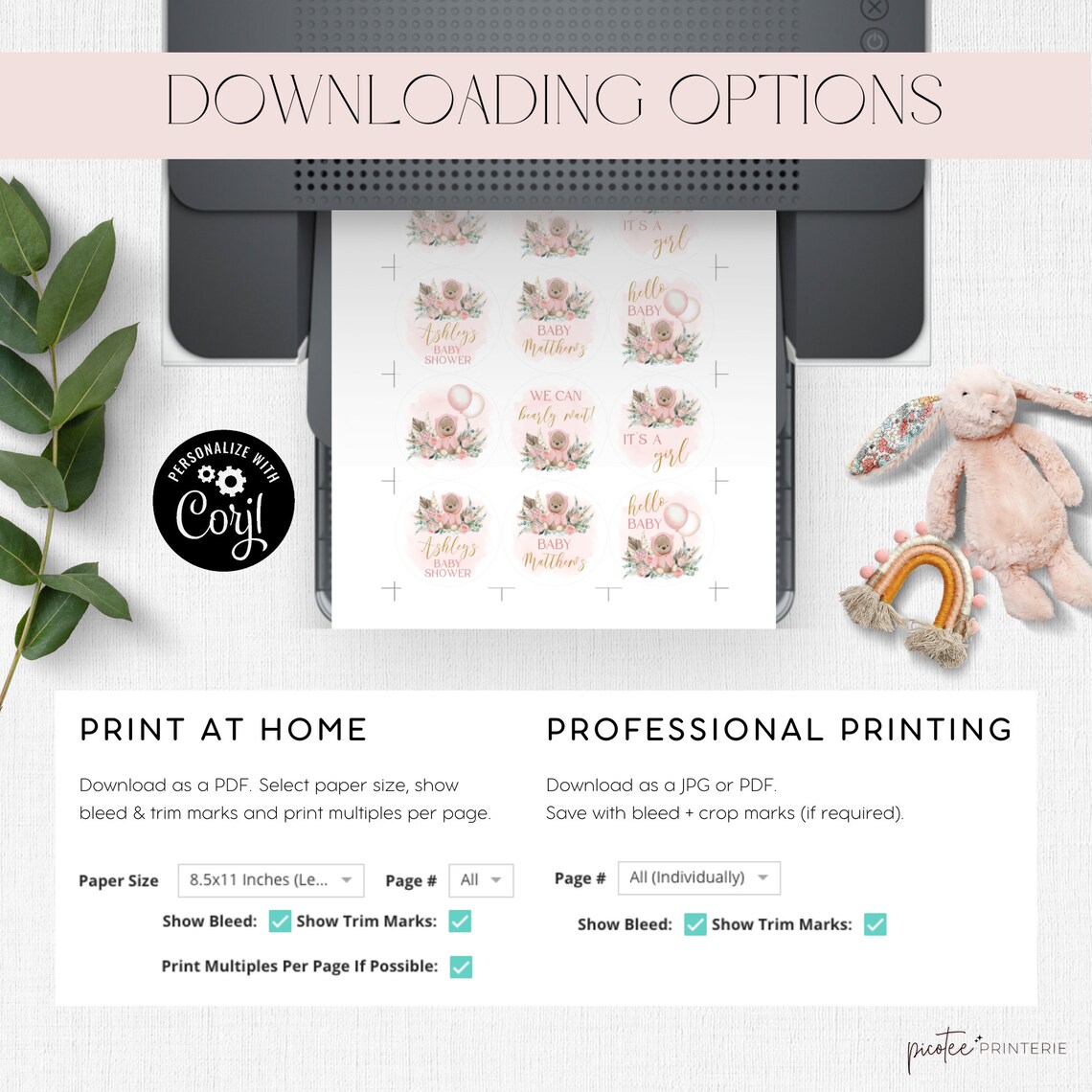 Bear Baby Shower Cupcake Toppers, Printable Boho Cupcake Topper, Teddy ...