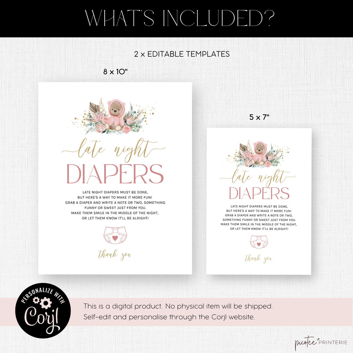 Late Night Diapers Baby Shower Sign, Printable Late Night Diaper ...