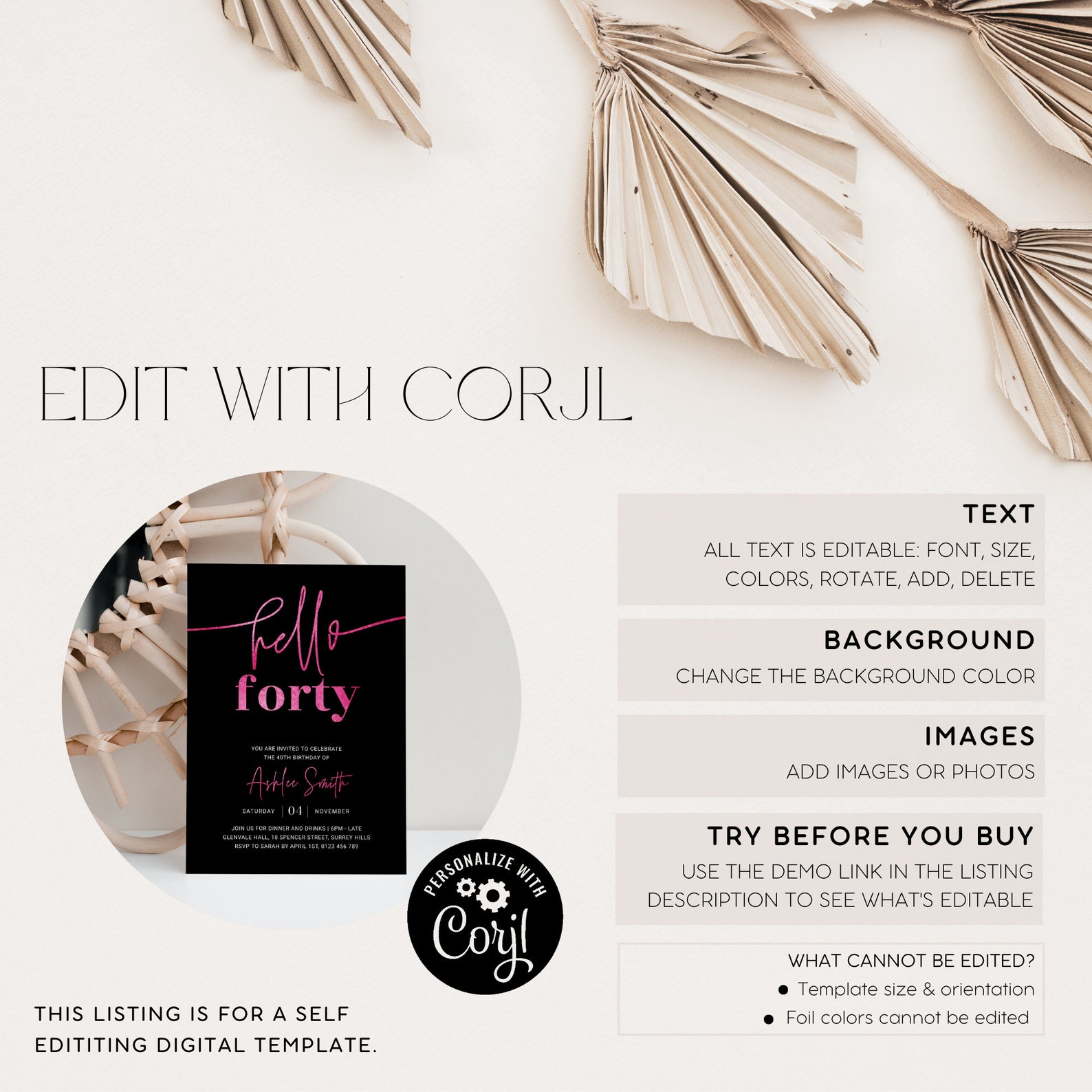 40th Birthday Party Invitation for Her, Printable Women 40th Birthday ...