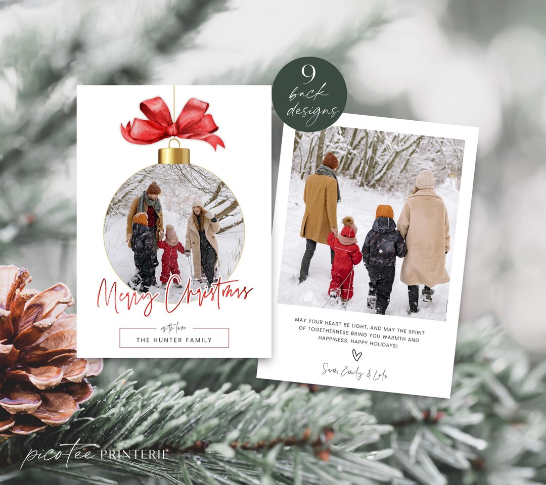 Modern Christmas Photo Card Template, Editable Bauble Merry Christmas ...