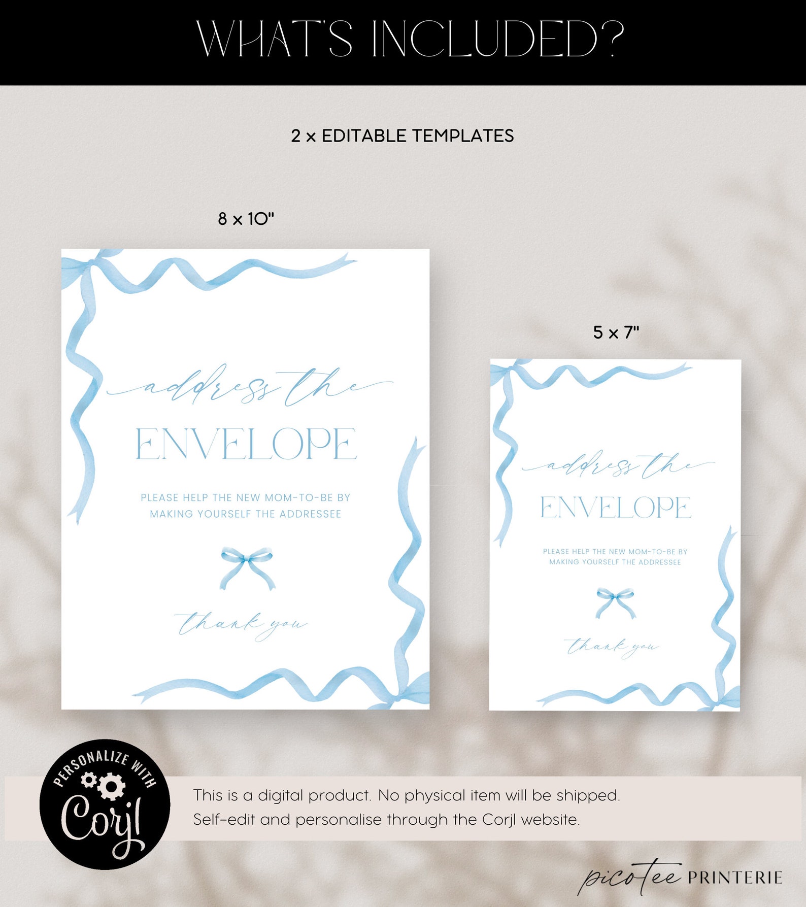 Blue Bow Address the Envelope Sign Printable, Coquette Boy Baby Shower ...