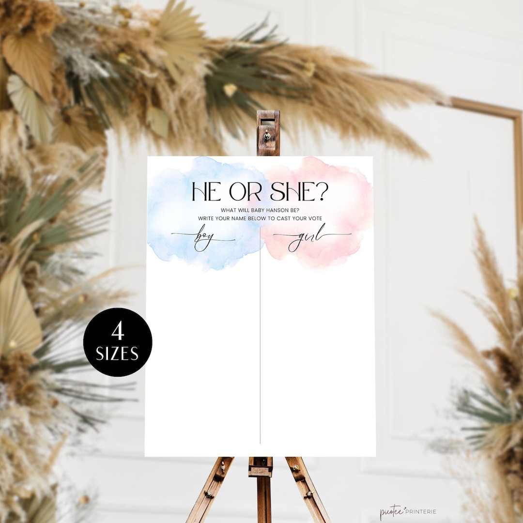 He or She What Will Baby Be Sign Printable, He or She Baby Shower Sign ...