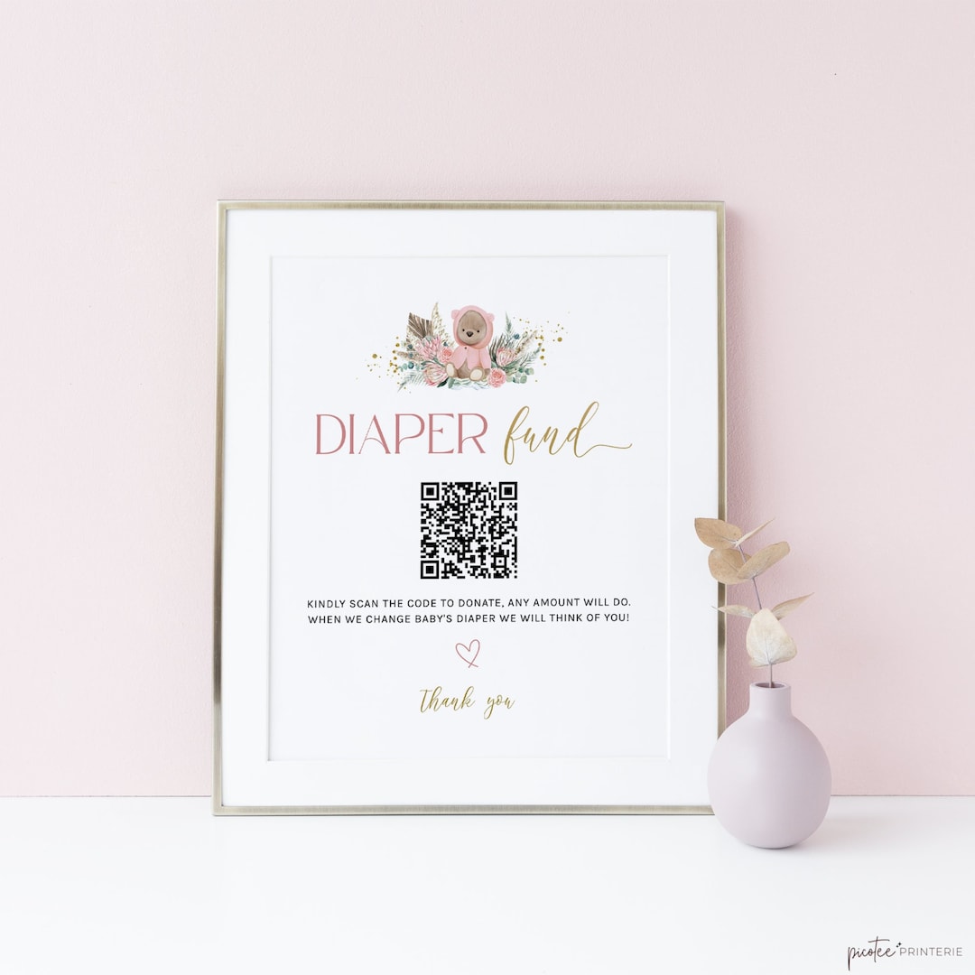 Baby Shower QR Code Diaper Fund Sign, Printable Cash Gift Sign, Venmo ...