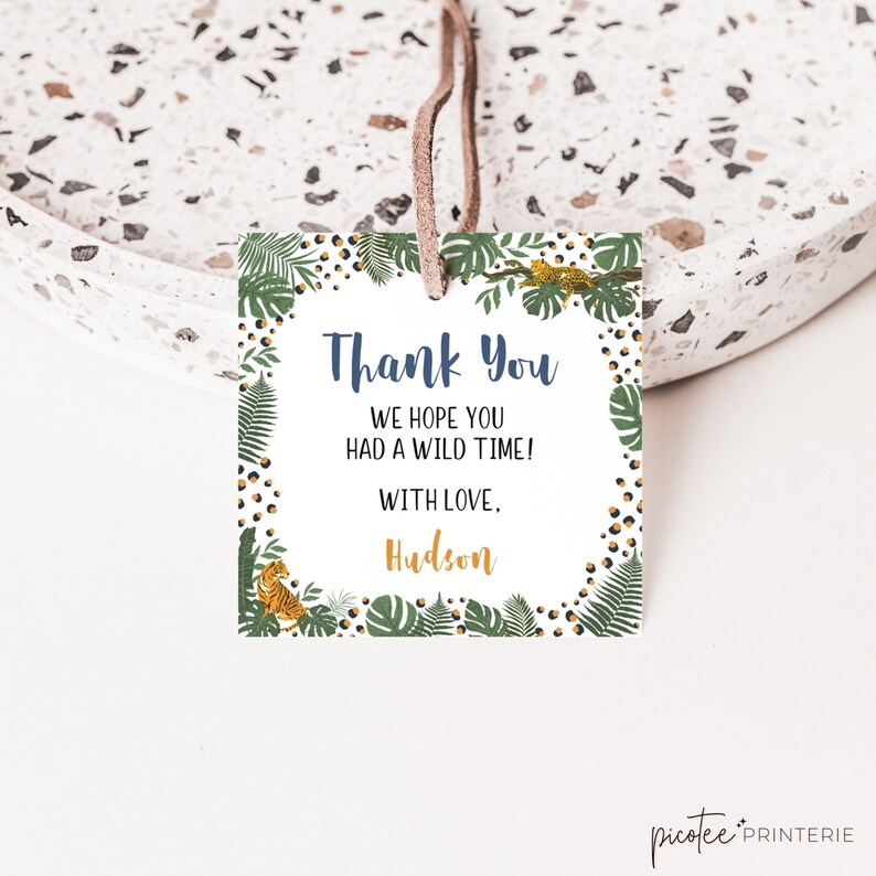 Jungle Safari Birthday Favor Gift Tag, Boy Tiger Thank You Tags ...