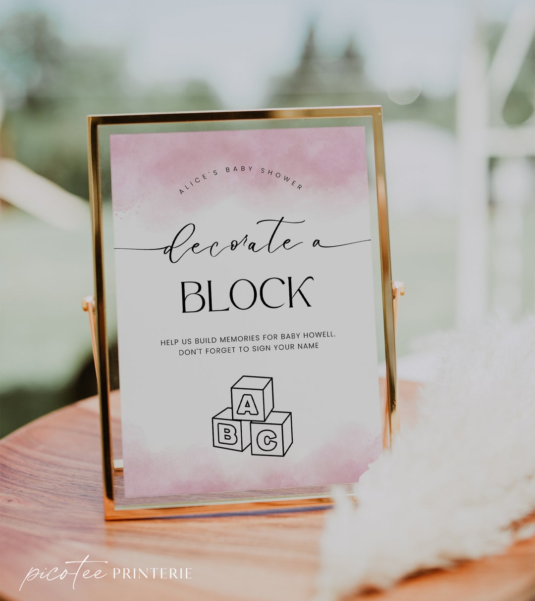 Pink Decorate A Block Baby Shower Sign, Minimalist Sign Printable ...