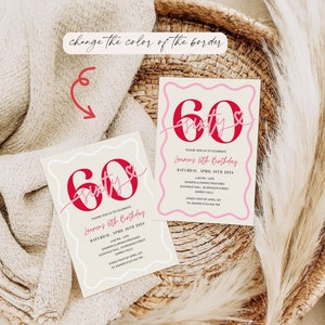 Wavy Border 60th Birthday Invitation Women, Modern Scalloped 60th Party ...