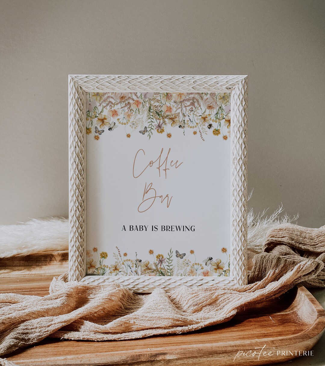 Wildflower Baby Shower Coffee Bar Sign, A Baby is Brewing, Floral Baby ...