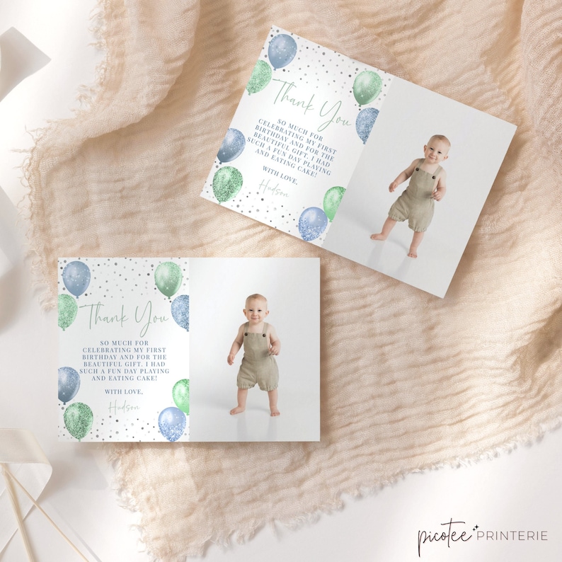 1st Birthday Thank You Card Template Printable Photo Thank - Etsy