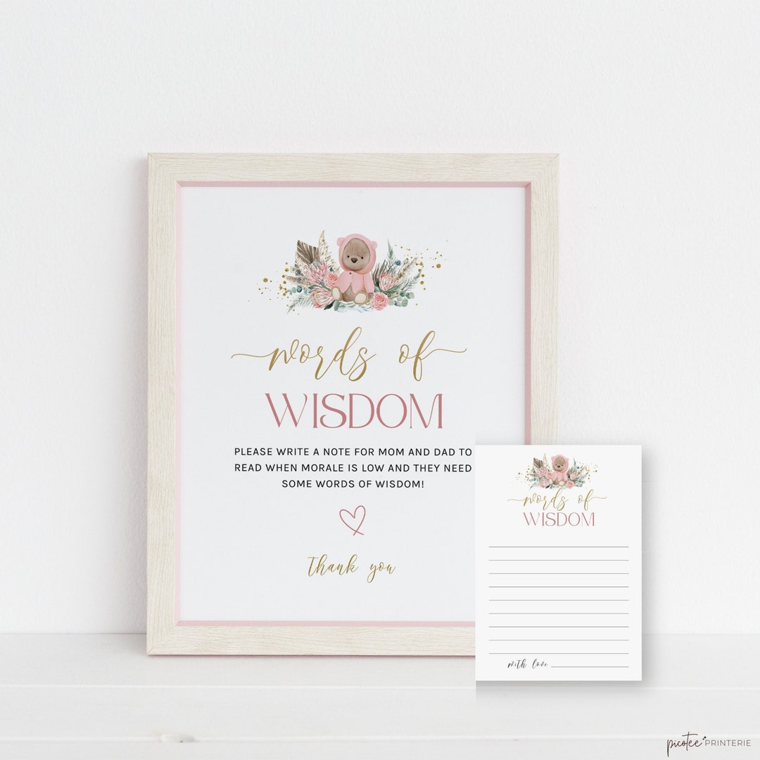 Words of Wisdom for New Parents, Boho Baby Shower Advice Cards, Pink ...