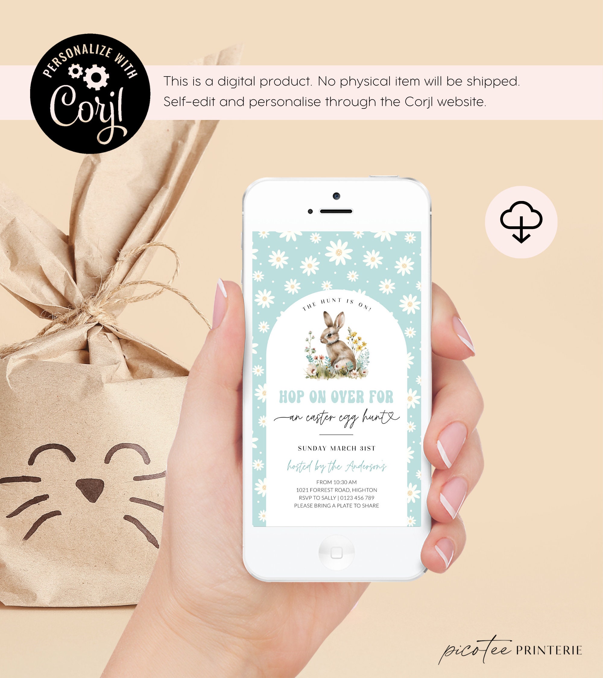 Spring Easter Egg Hunt Invitation Printable, Mint Flowers Easter ...