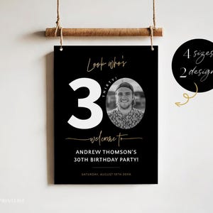 30th Birthday Party Men's Welcome Sign Photo Template, Look Who's 30 ...