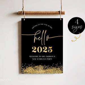 Gold Hello New Years Eve Welcome Sign Template, 2025 New Year's Eve ...