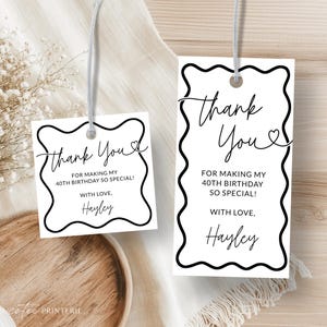 Wavy Thank You Birthday Gift Tag Black and White Printable, Scalloped ...