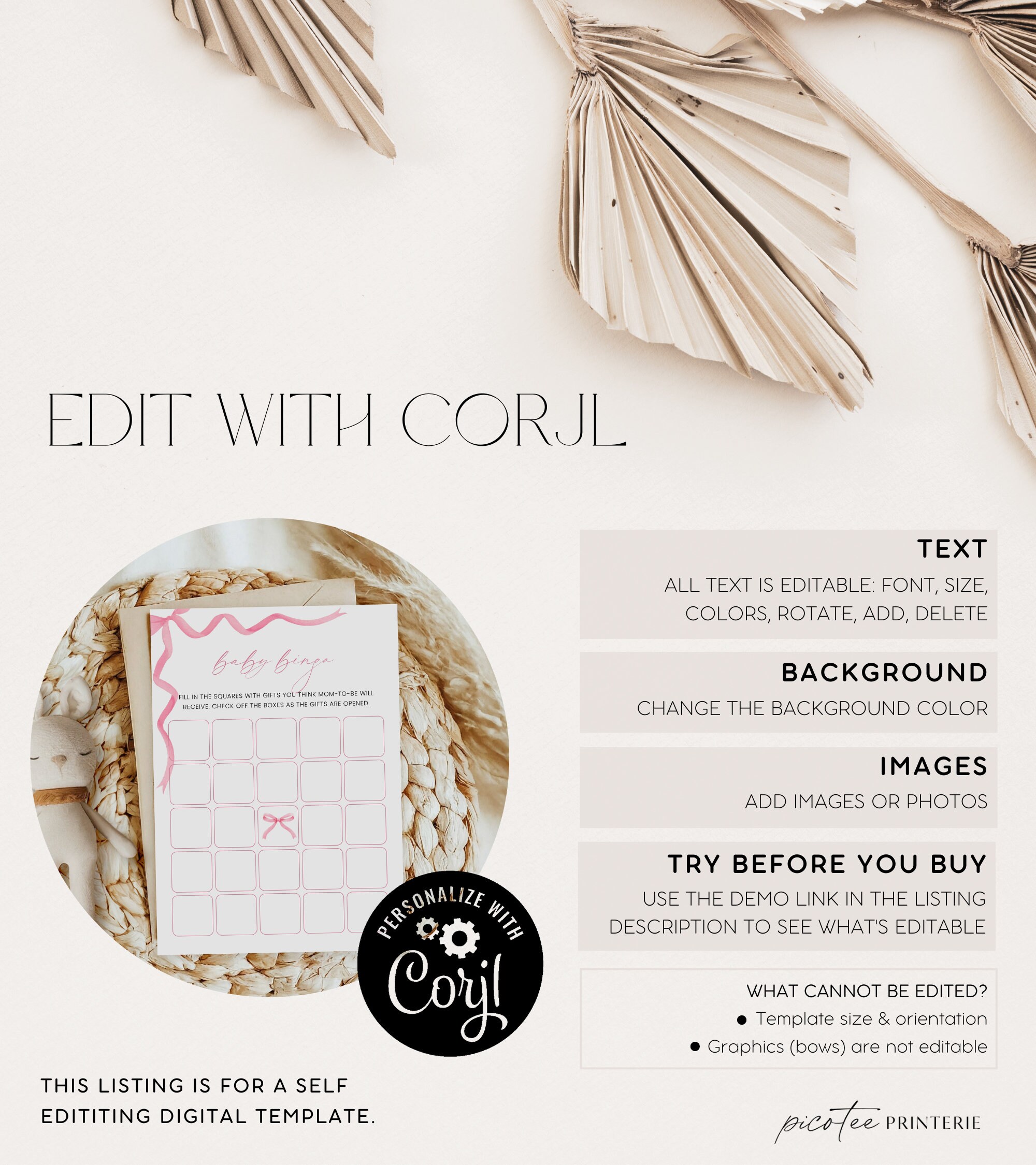 Coquette Pink Bow Baby Shower Bingo Cards Printable, Girl Baby Bingo ...