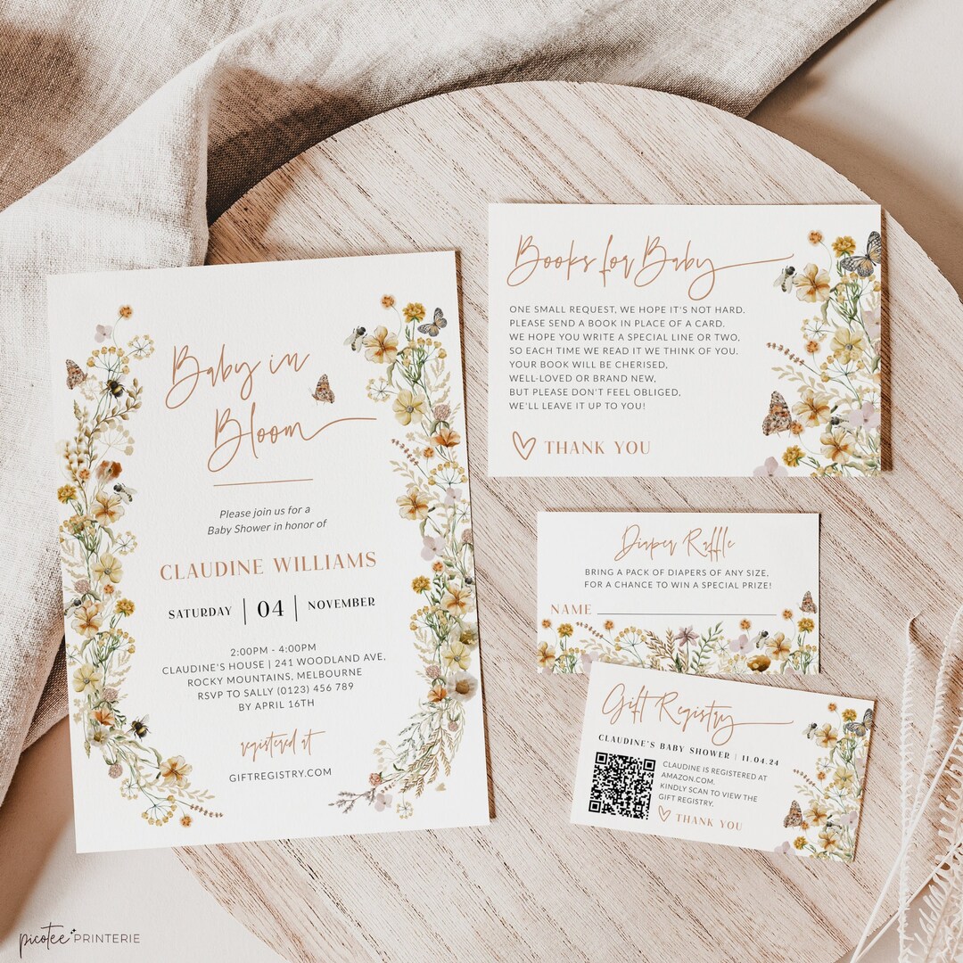 Baby in Bloom Invitation Bundle, Printable Floral Baby Shower Bundle ...