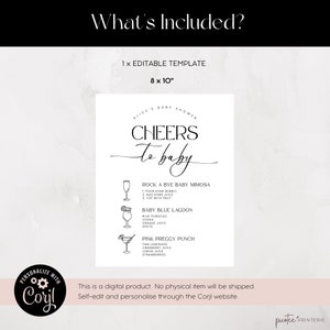 Drinks Menu Sign for Baby Shower, Minimalist Baby Shower Drinks Menu ...