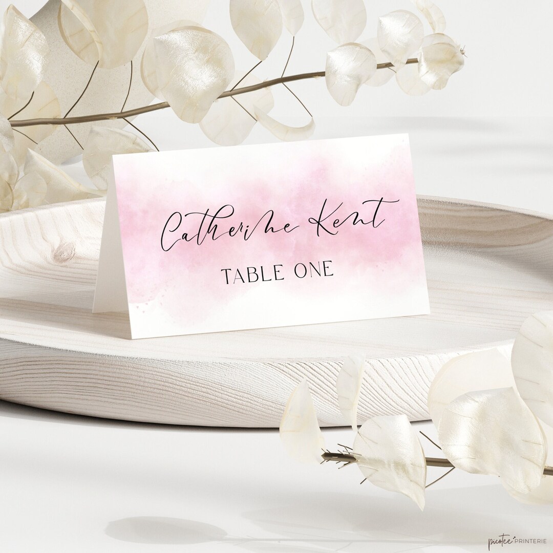 Pink Place Card Template, Editable Folded Place Cards, Minimalist Name ...