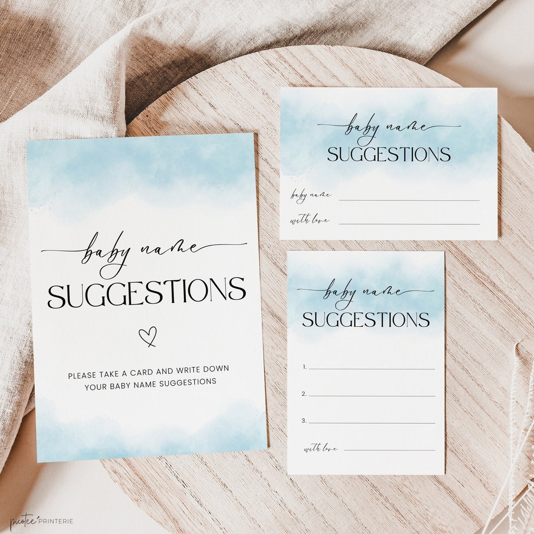 Baby Name Suggestions Card, Baby Name Ideas Game, Boy Baby Shower Blue ...