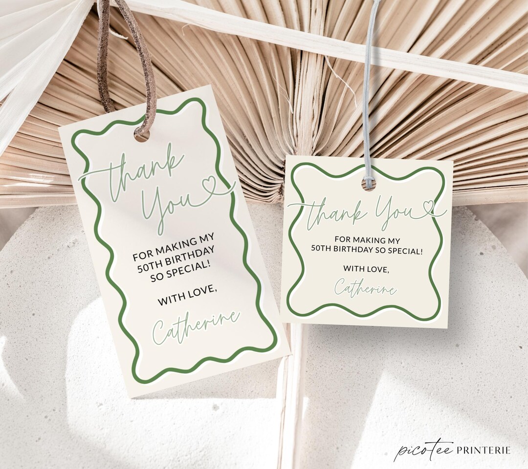 Wavy Thank You Birthday Gift Tag Printable, Green Scallop Printable ...