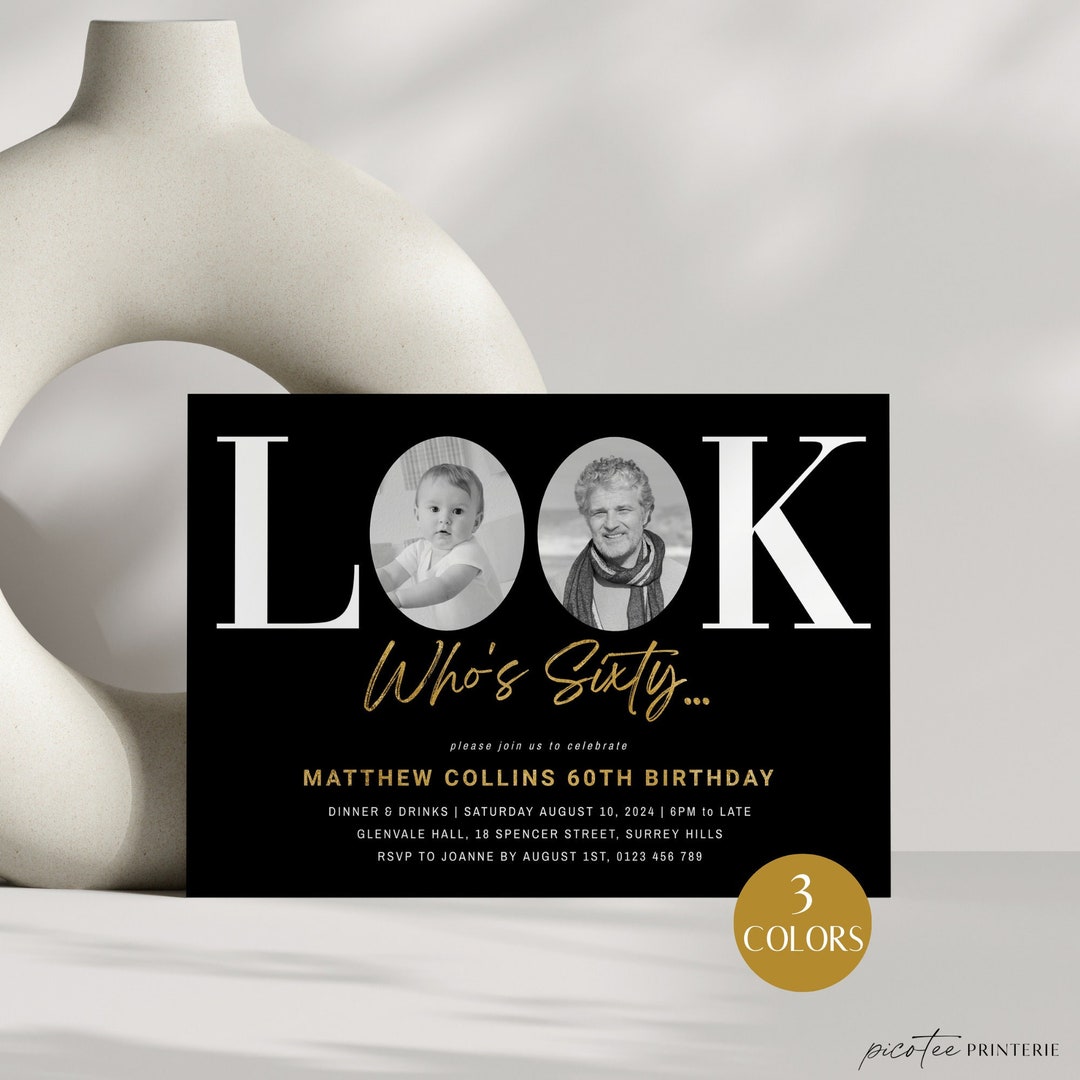 Look Who's 60 Invitation With Photo Men, 60th Birthday Invite for Him ...