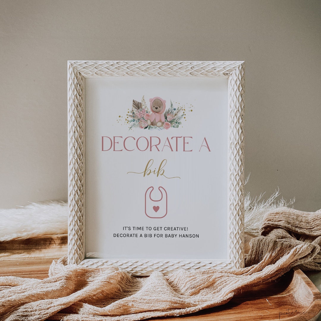 Baby Shower Decorate A Bib Sign, Bib Decorating Station, Boho Baby ...