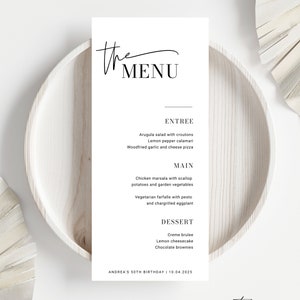 Minimalist Dinner Menu Printable Template, Modern Editable Birthday ...