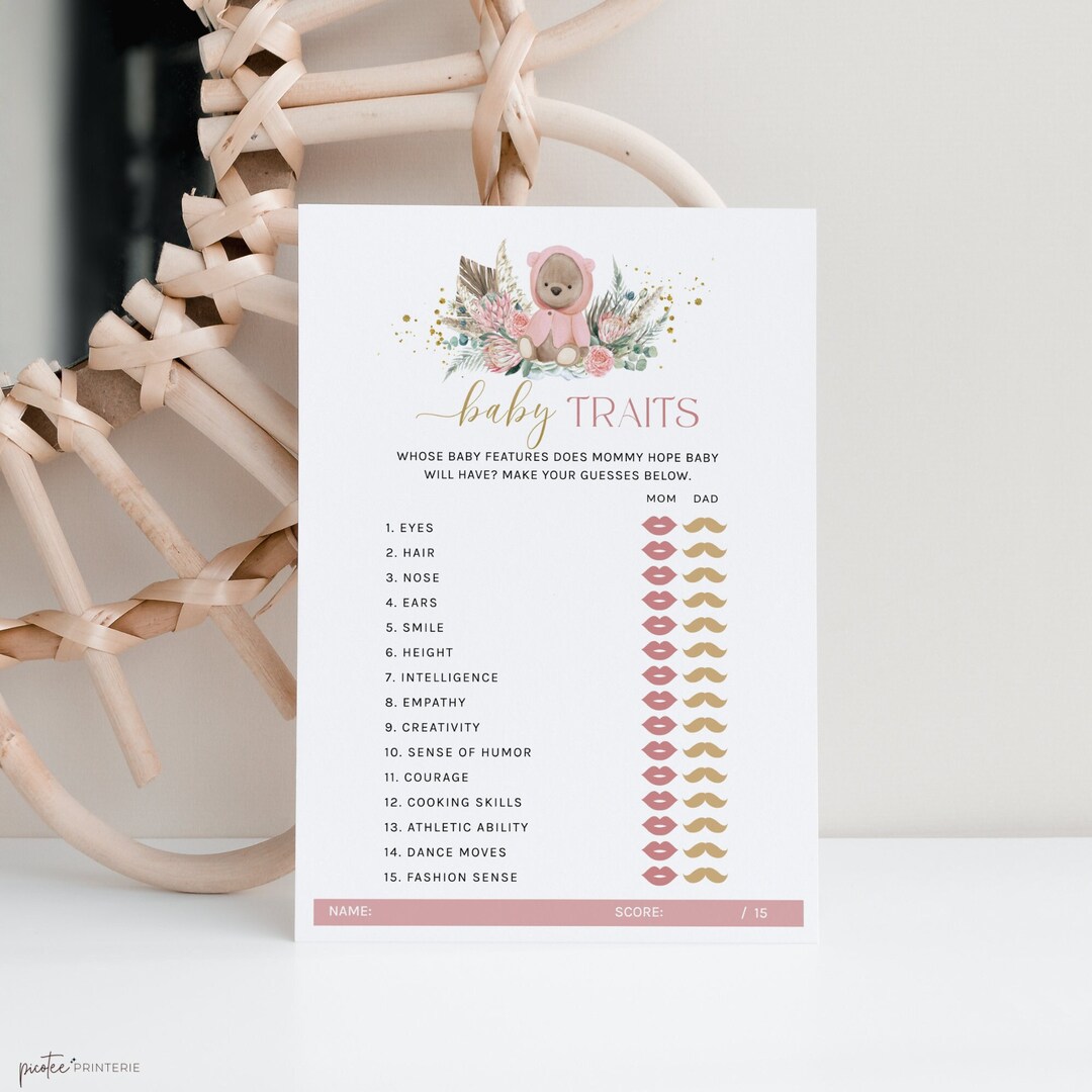 Baby Traits Game, Baby Shower Printable, Teddy Bear Theme, Mommy or ...