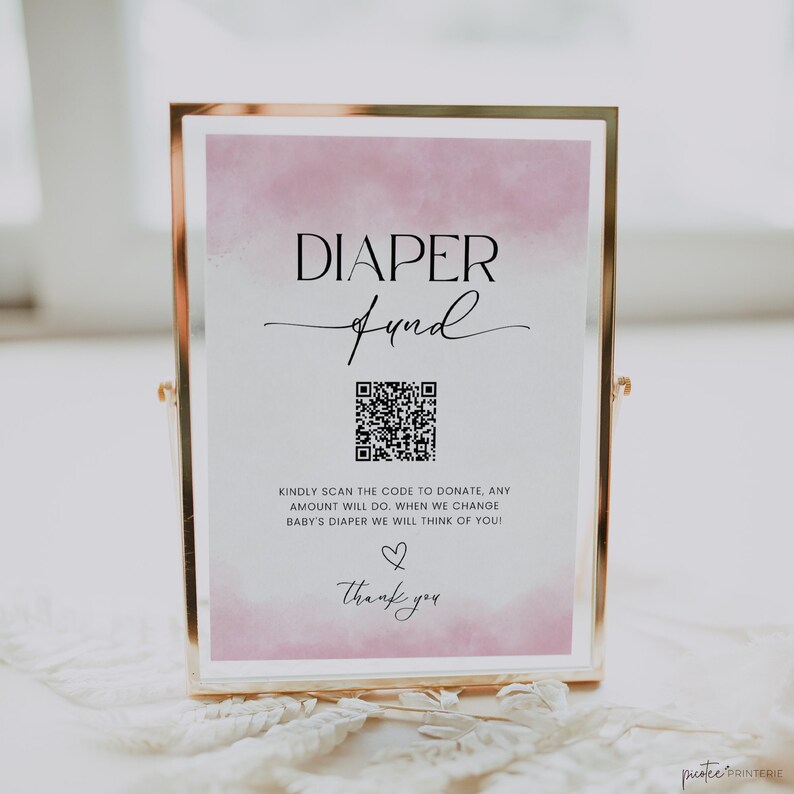 Baby Shower QR Code Diaper Fund Sign Printable Cash Gift - Etsy