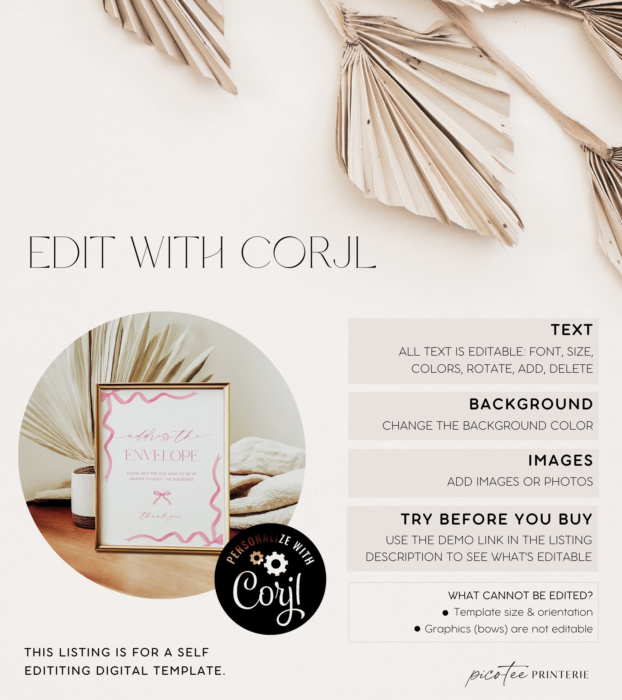 Coquette Pink Bow Address the Envelope Sign Printable, Girl Baby Shower ...