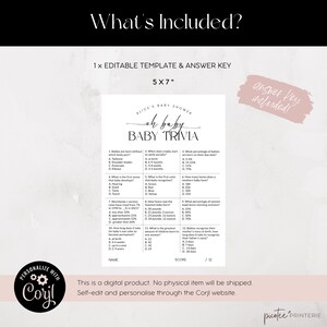 Baby Trivia Shower Game, Baby Trivia Game, Baby Shower Trivia, Modern ...