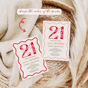 Wavy Border 21st Birthday Invitation for Her Pink, Scalloped 21st Party ...