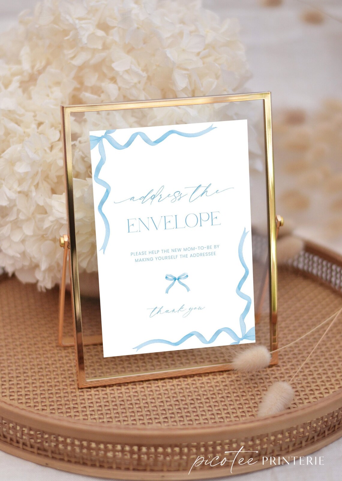 Blue Bow Address the Envelope Sign Printable, Coquette Boy Baby Shower ...