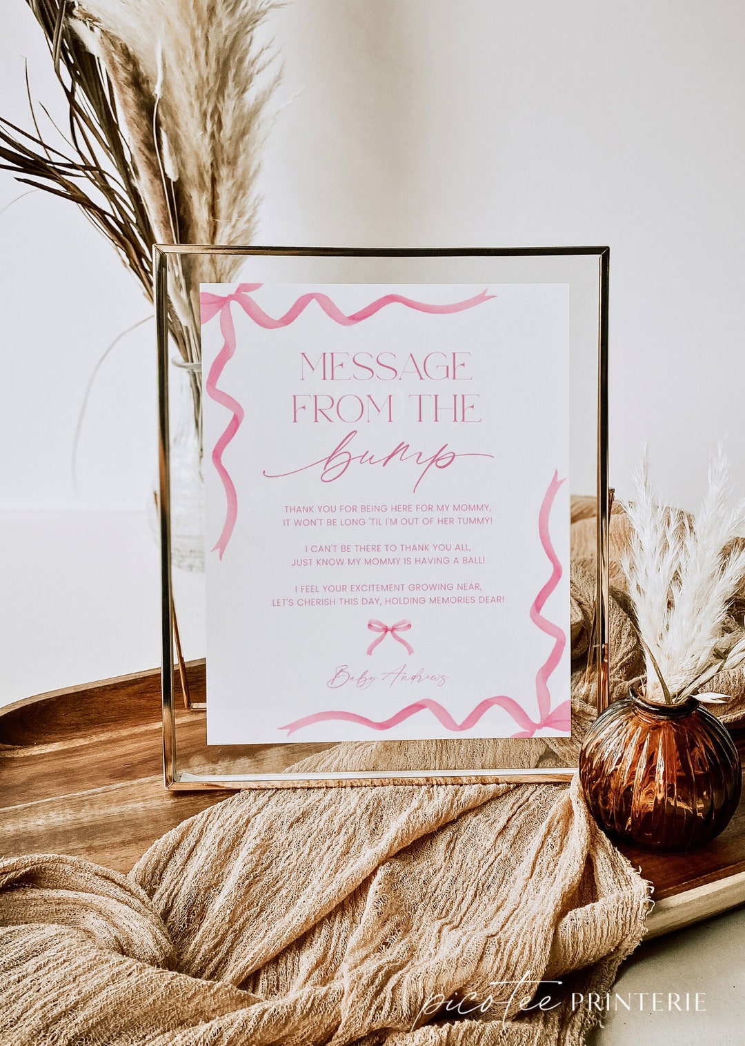 Coquette Pink Bow Message From the Bump Sign, Girl Baby Shower Decor ...