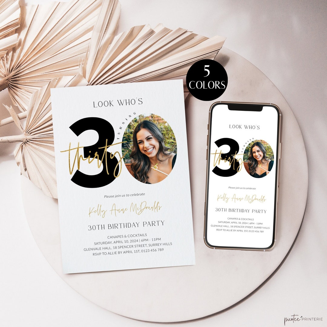 30th Birthday Invites for Women With Photo, 30th Birthday Party ...