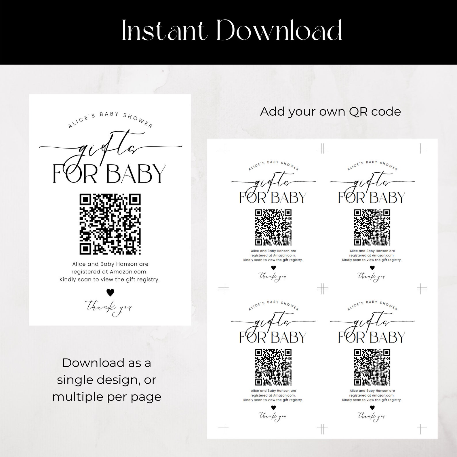 Baby Shower Gift Registry Card With QR Code, Printable Gift Registry QR ...