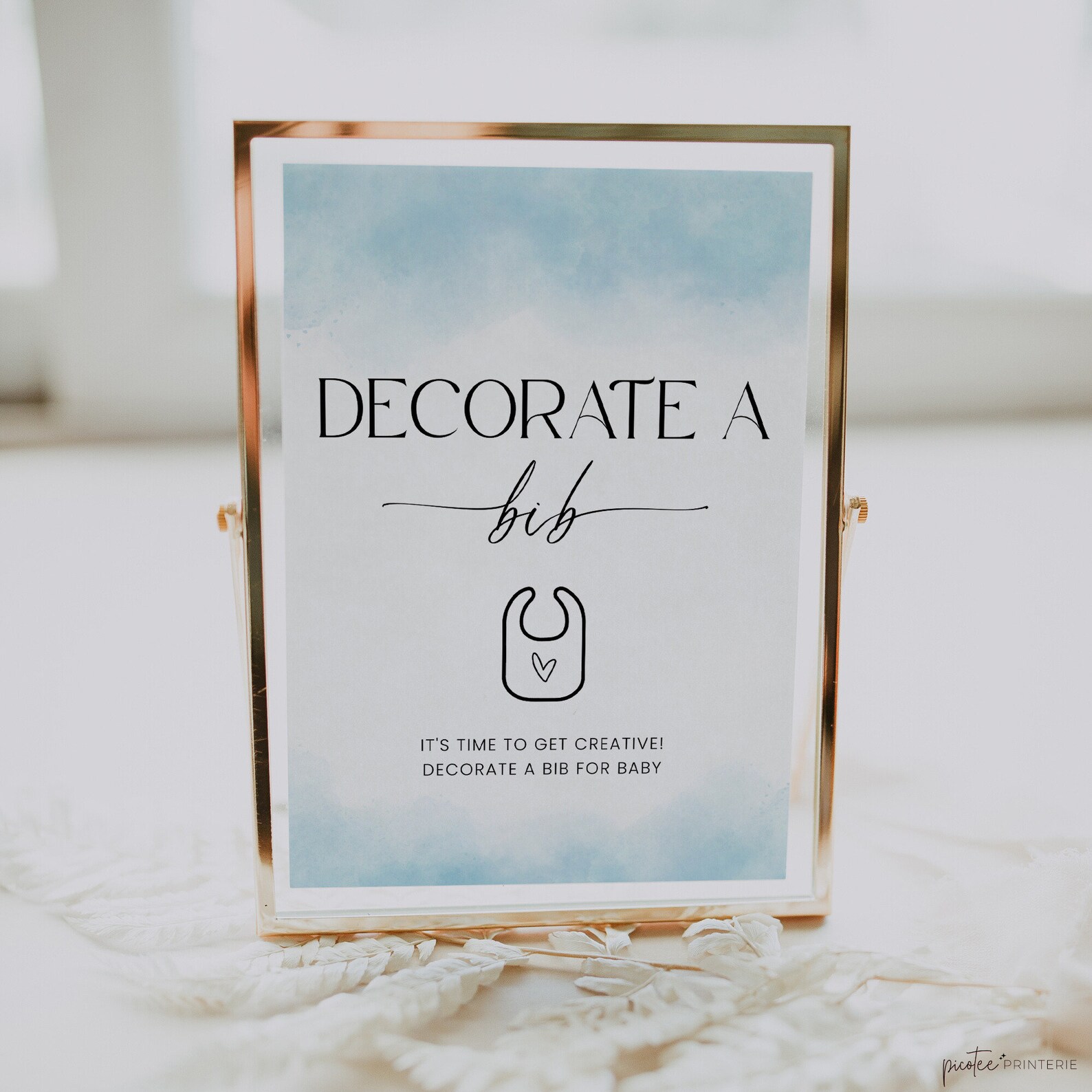 Baby Shower Decorate A Bib Sign, Printable Bib Decorating Station, Blue ...