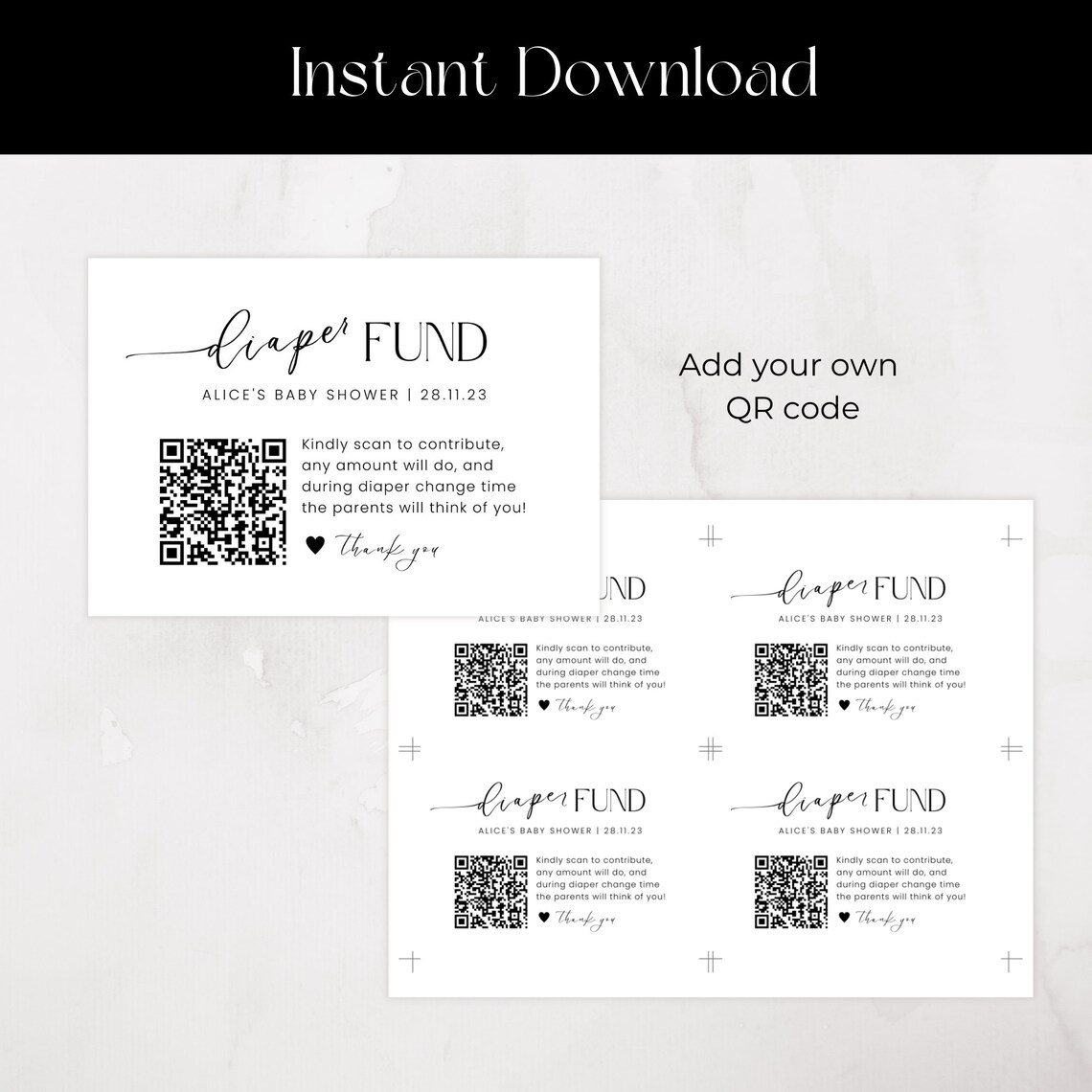 Baby Shower QR Code Diaper Fund Card Diaper Fund QR Code - Etsy