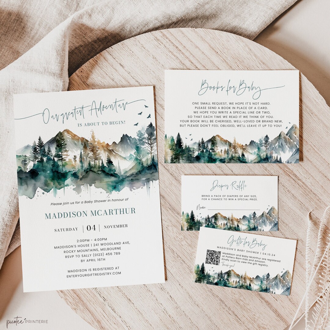 Our Greatest Adventure Invitation Bundle, Mountains Baby Shower Bundle ...