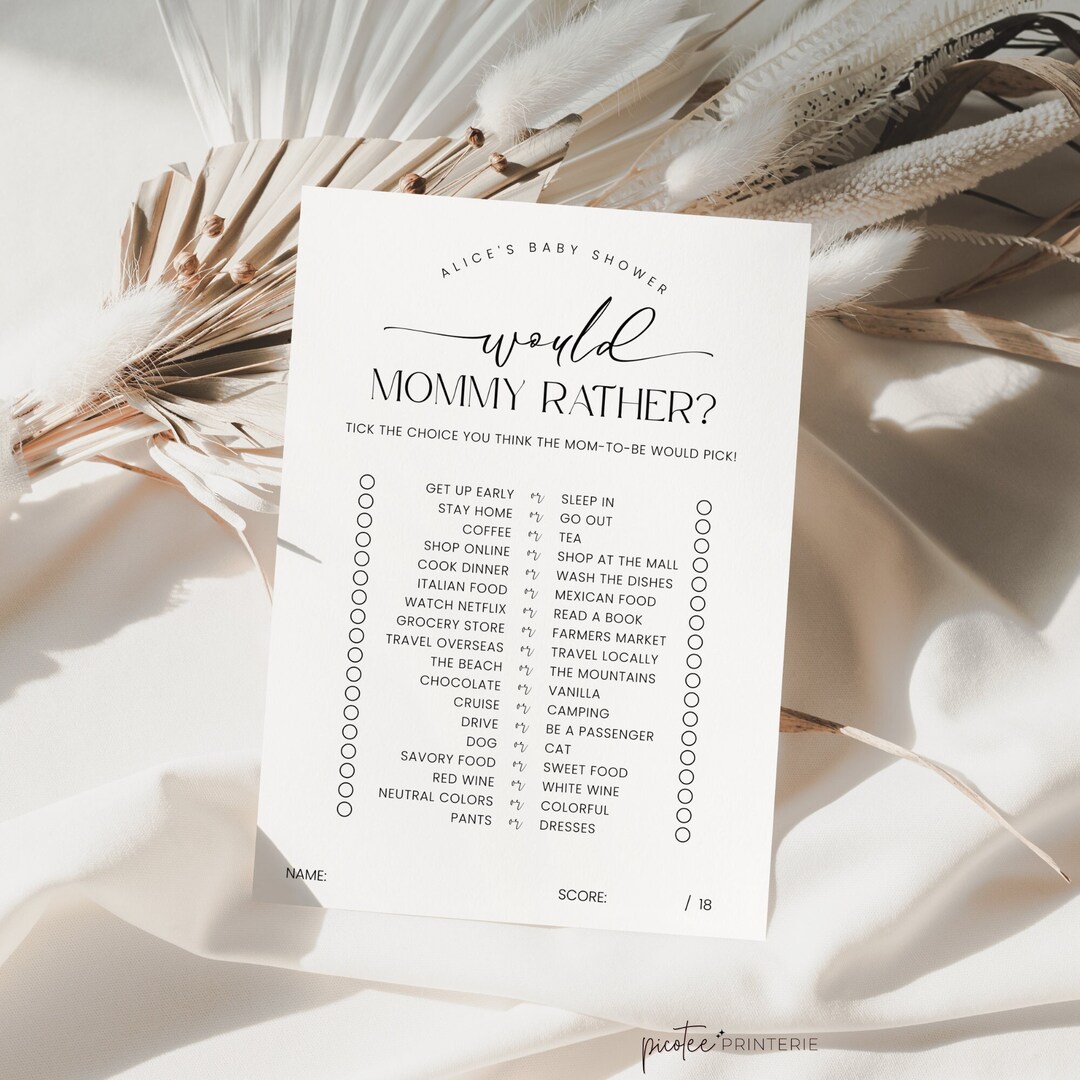 Would She Rather Baby Shower Game, Would Mommy Rather, Modern ...