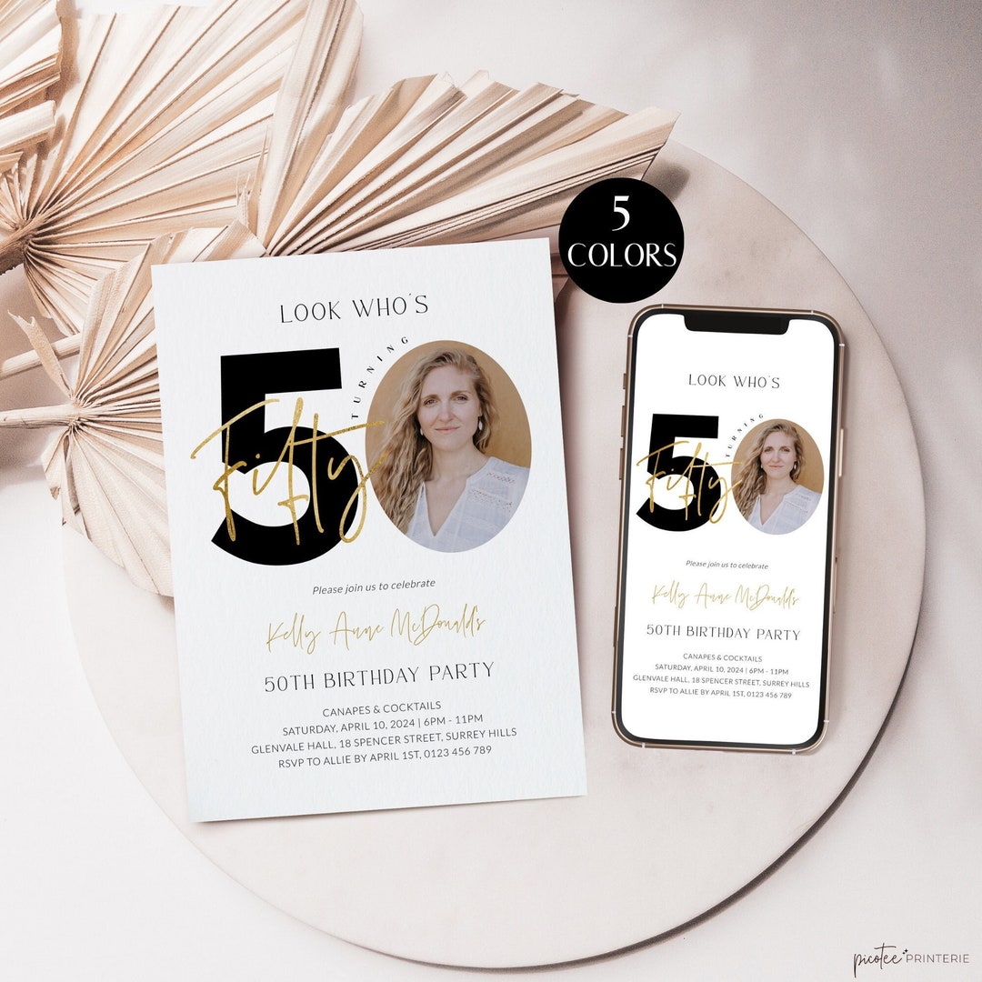 50th Birthday Invites for Women With Photo, 50th Birthday Party ...