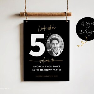 Look Who's 50 Welcome Sign With Photo Template, Men's 50 Birthday Party ...