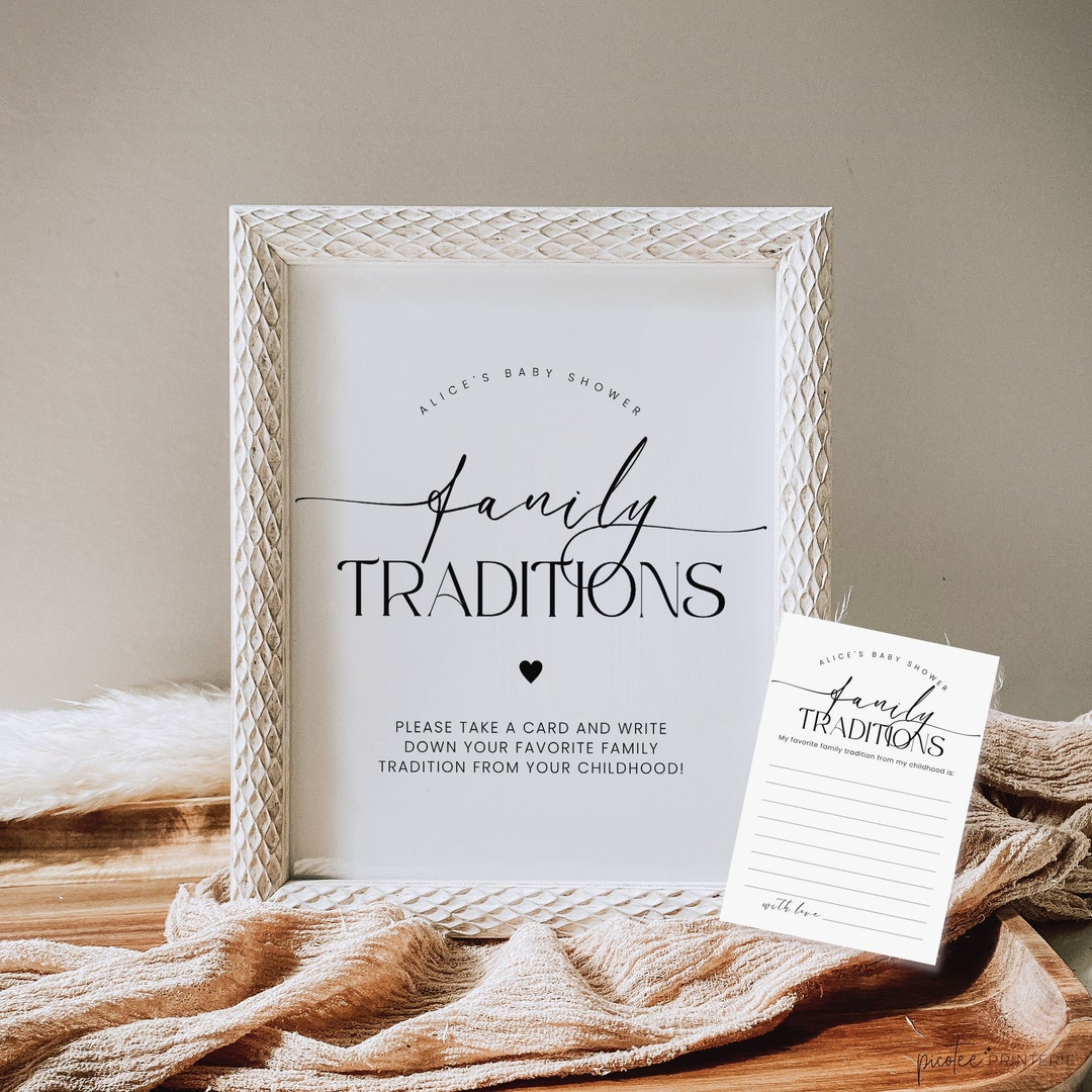 Family Traditions Sign and Card, Modern Minimalist Baby Shower ...